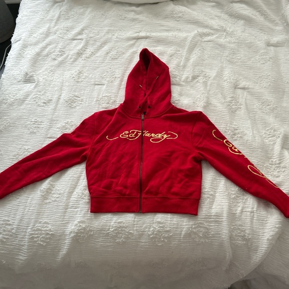 Ed Hardy | Jackets & Coats | Vintage Ed Hardy Red Cropped Jacket Bold ...